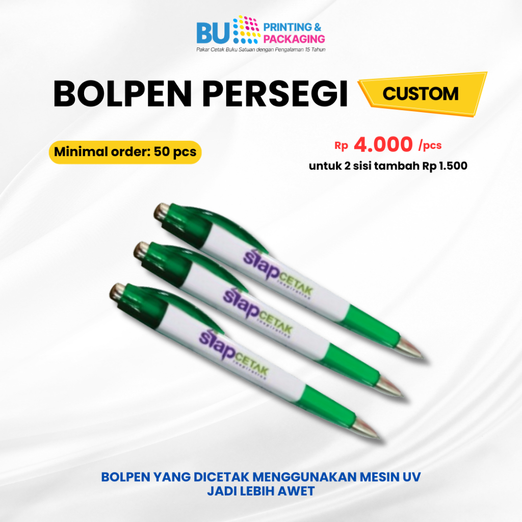 Jual Bolpen Persegi Custom Desain UV Print | Pulpen Promosi Cetak ...