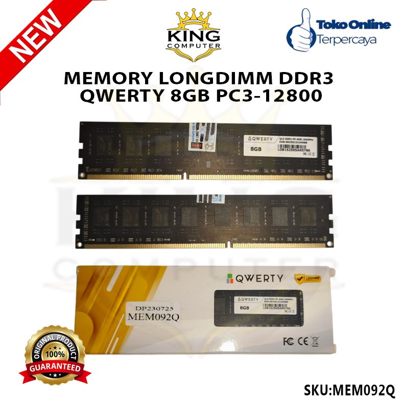 Jual MEMORY RAM LONGDIMM QWERTY DDR3 8GB PC3-12800 1600MHZ FOR PC DESKTOP | Shopee Indonesia