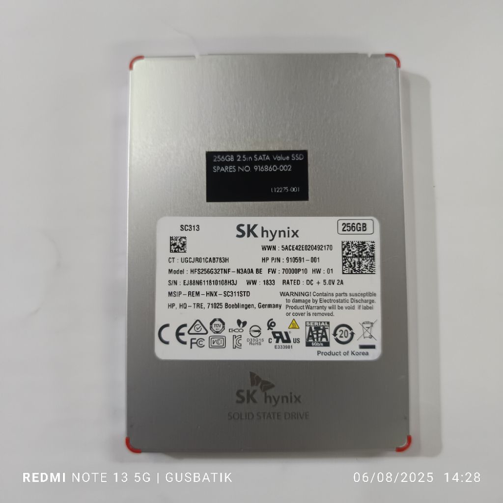 Jual ssd 256GB Sata 2.5 inch 256 GB SKhynix Sentinel 100% second murah ...