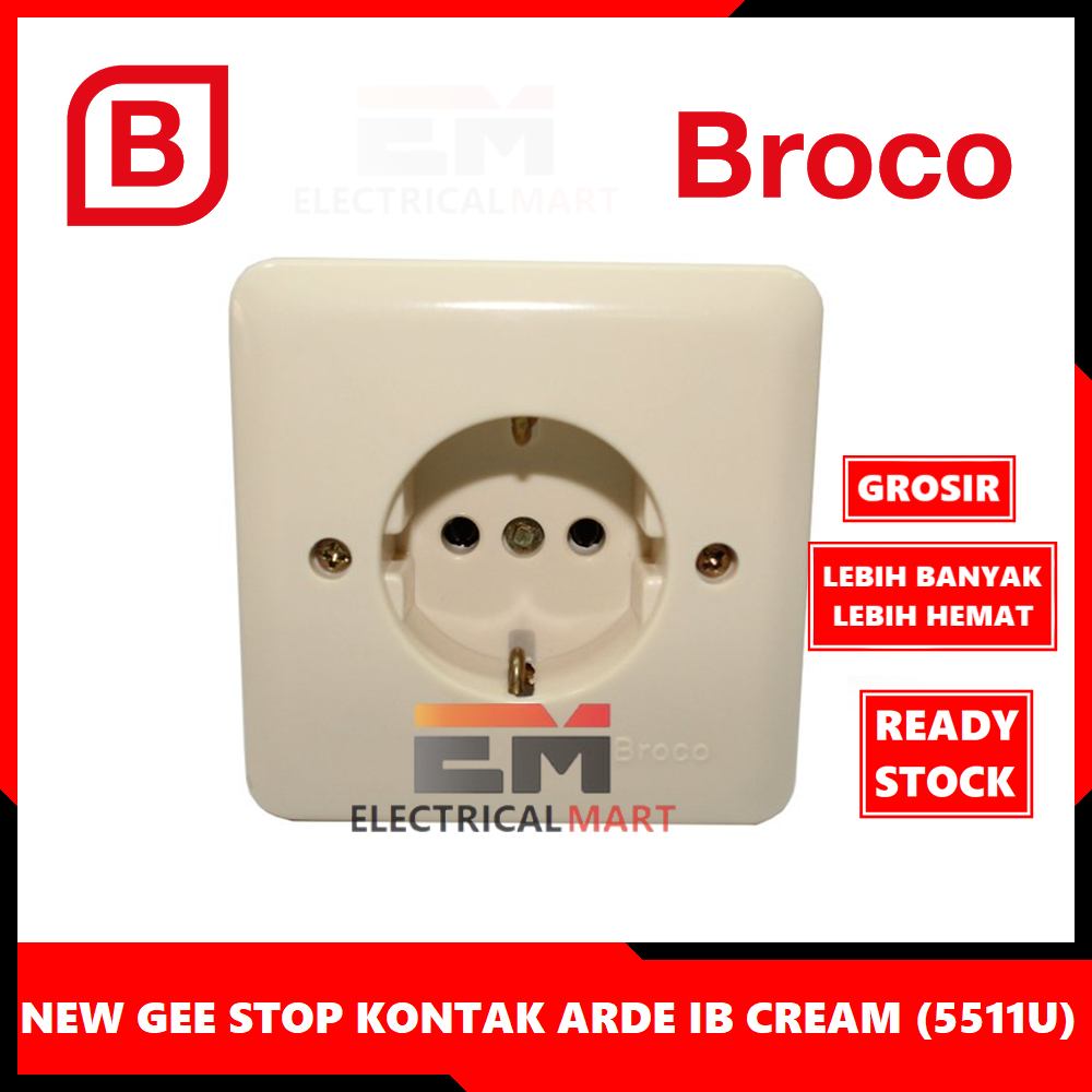 Jual (GROSIR) Stop Kontak Arde Broco New Gee IB Cream (5511U) Socket 2P ...