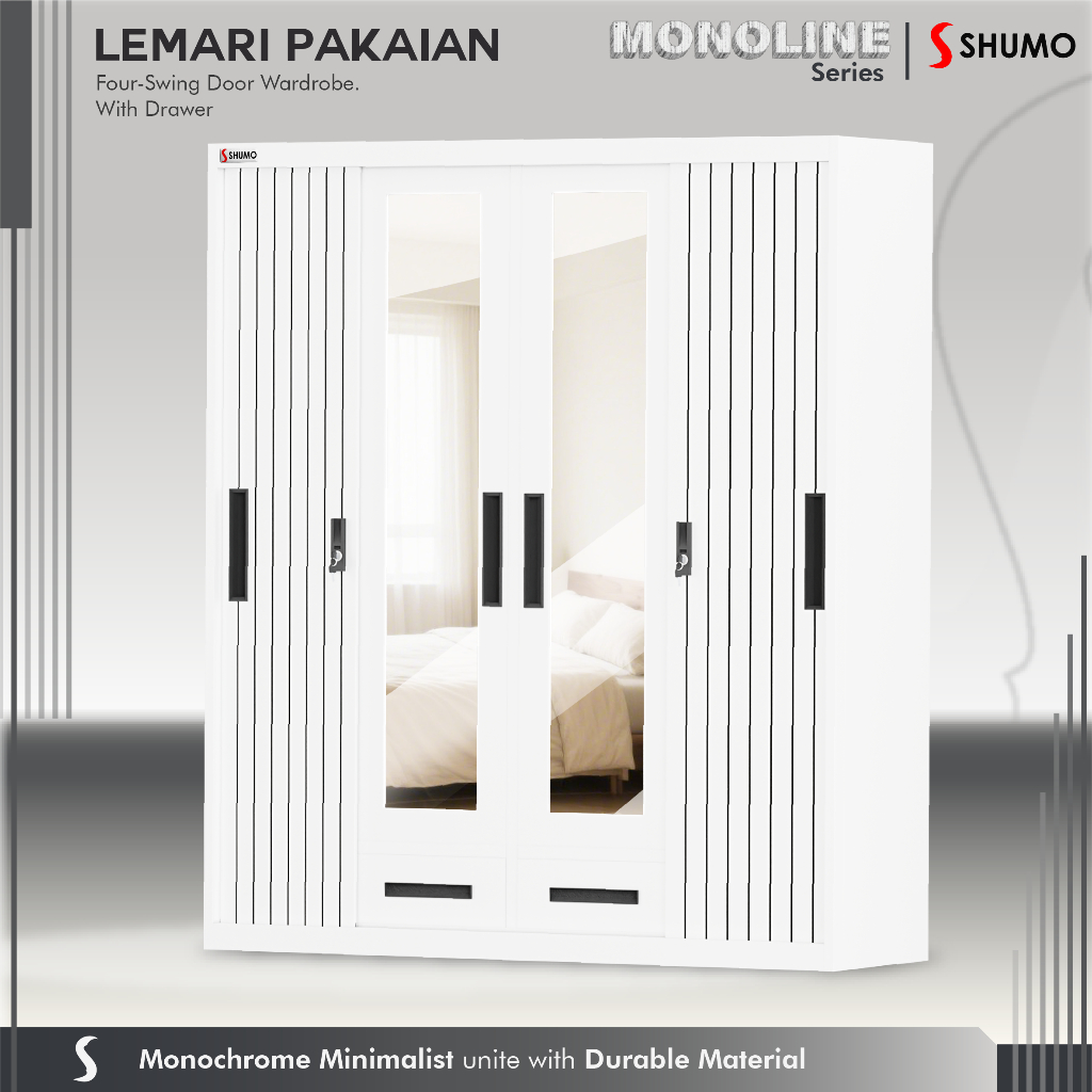 Jual Citra Furniture SHUMO®Lemari Pakaian Besi 4 Pintu Sliding Minimalis Lemari Baju Laci ...