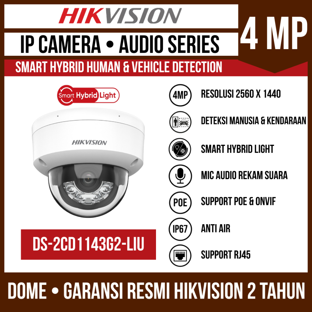 Jual Hikvision IP Camera 4MP Audio DS-2CD1143G2-LIU Dome Indoor Kamera ...