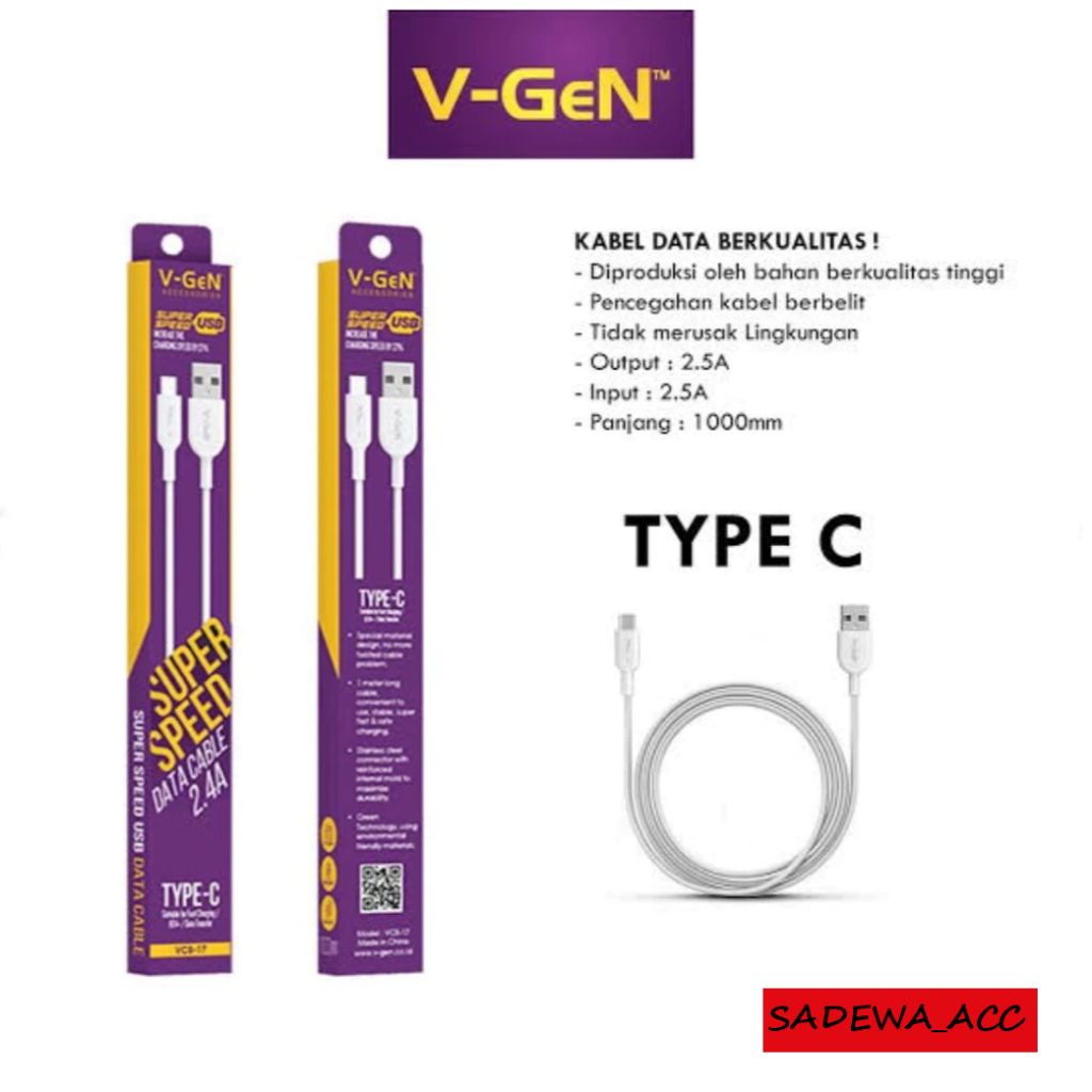 Jual Kabel Data USB Type C V-GeN VCB-17 Fast Charging 1 Meter | Shopee ...