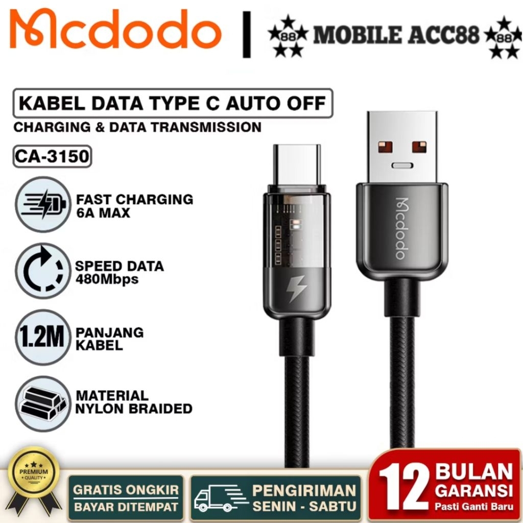 Jual Mcdodo CA-3150 Kabel Transparent Auto Power Off Type C Charger ...