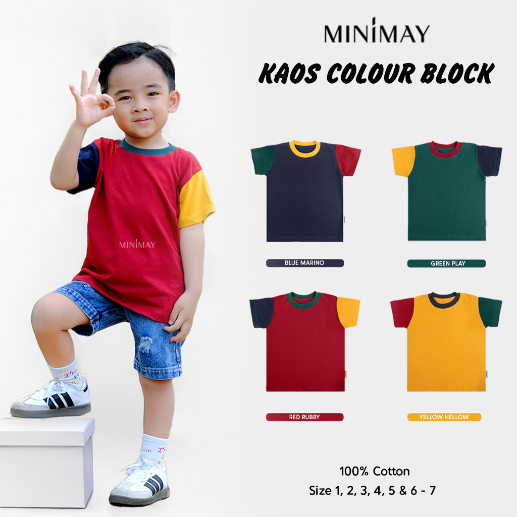 Jual Kaos Anak Kombinasi Warna Color Block Maysara Minimay Usia 1 2 3 4 ...