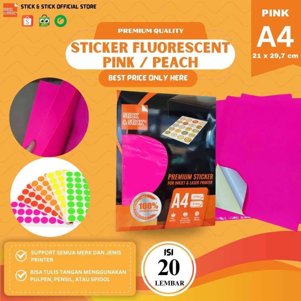 Jual Sticker Fluorescent Peach 70 gsm A4 20 Lbr / Stiker peringatan ...