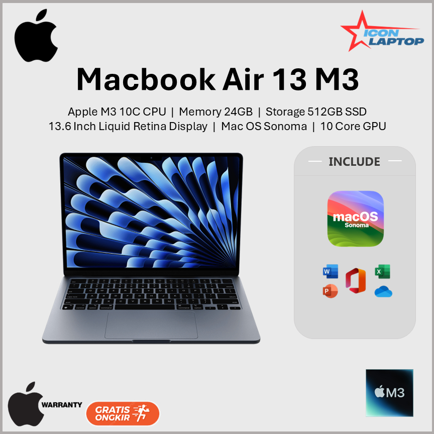Jual Apple Macbook Air 13 M3 RAM 24GB 512GB SSD 13.6" Liquid Retina ...