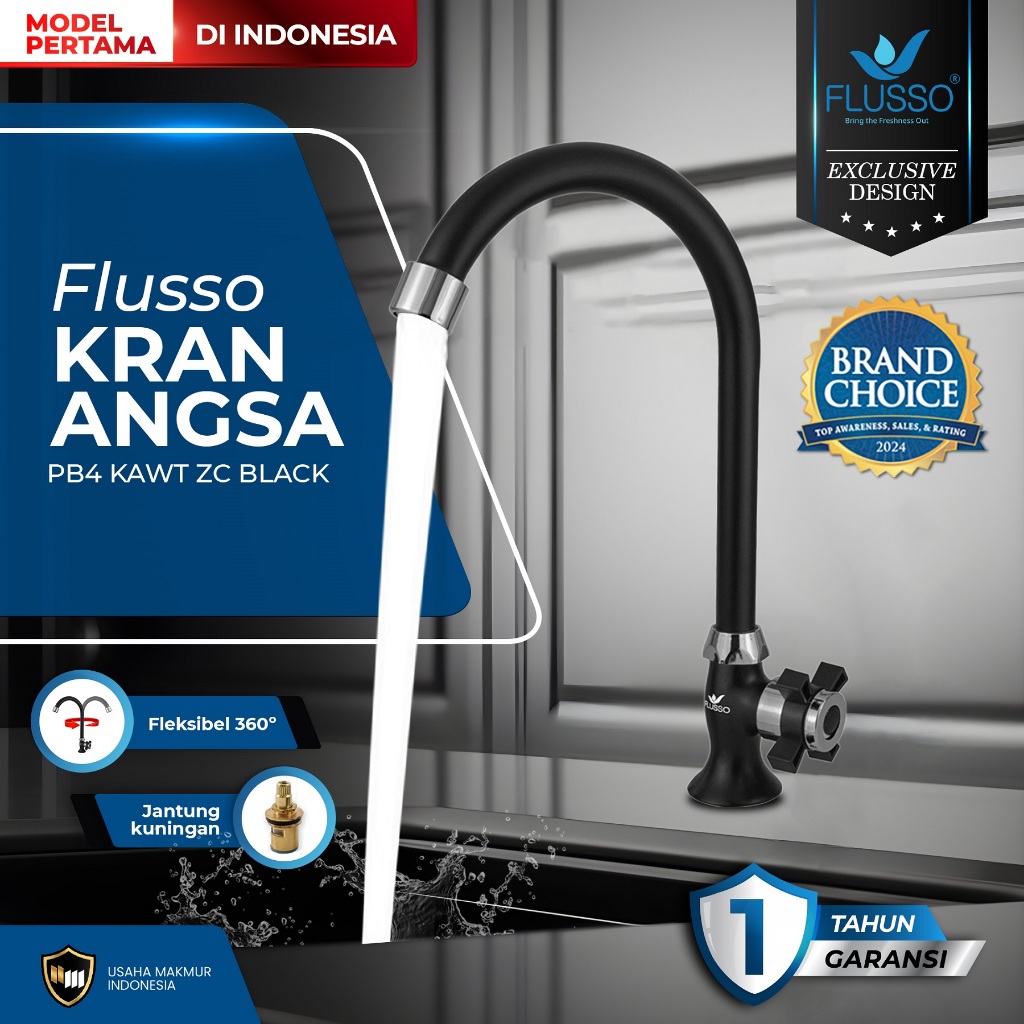 Jual FLUSSO Kran Angsa Wastafel Black | Kran Cuci Piring Angsa 1/2 Inch ...