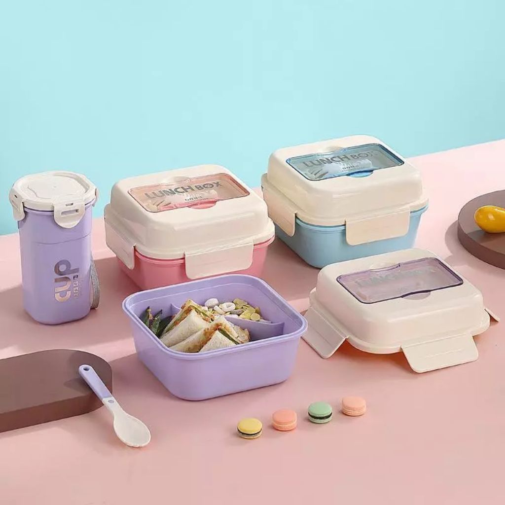 Jual Lunch Box With Water bottle 376 anti tumpah 2 Grid | Kotak makan | wadah bekal anti tumpah ...