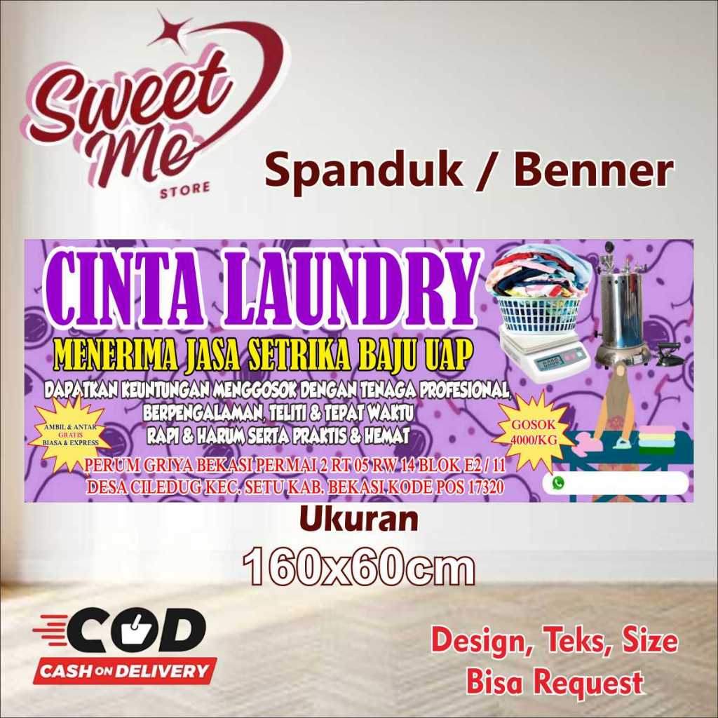 Jual spanduk benner ukuran 160x60 cm cinta laundry free custom desain ...