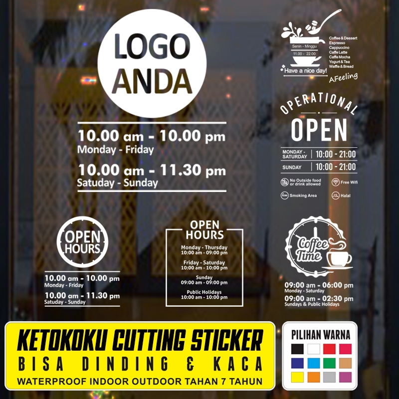 Jual Sticker Open Hours Custom Pintu Kaca Cafe Resto Jadwal Buka ...