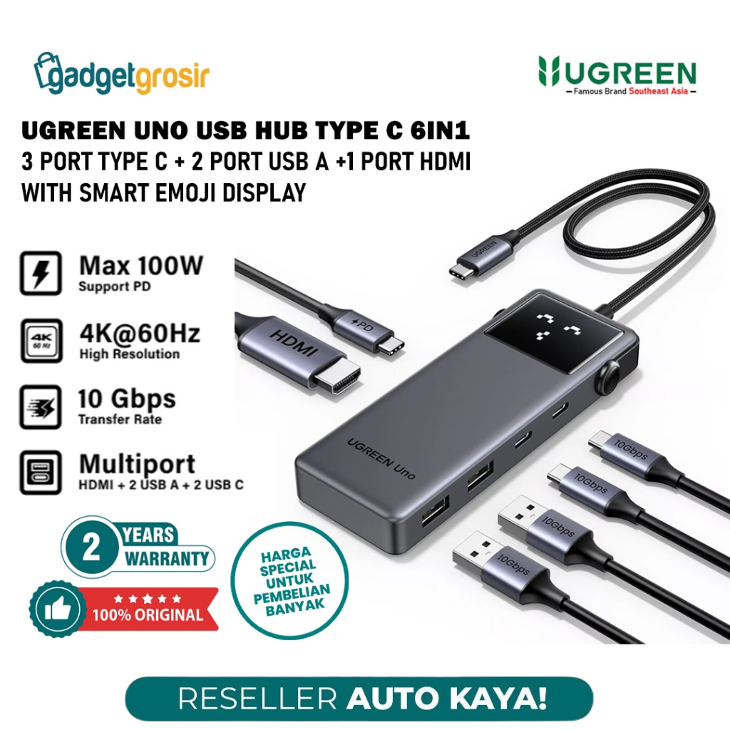 Jual UGREEN UNO Adapter USB Hub 6in1 Converter Type C to HDMI 4K 60Hz ...