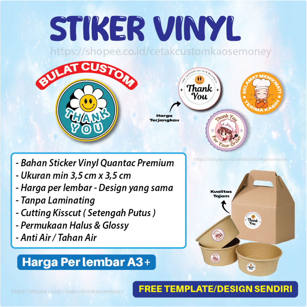 Jual Cetak Stiker VINYL Bulat Logo Label Makanan Custom VINIL A3+ Print ...