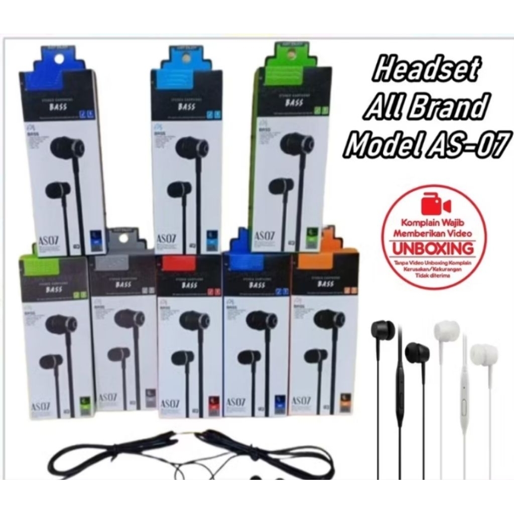 Jual HF / Headset All Brand Model AS-07 Extra Bass Kualitas Bagus ...