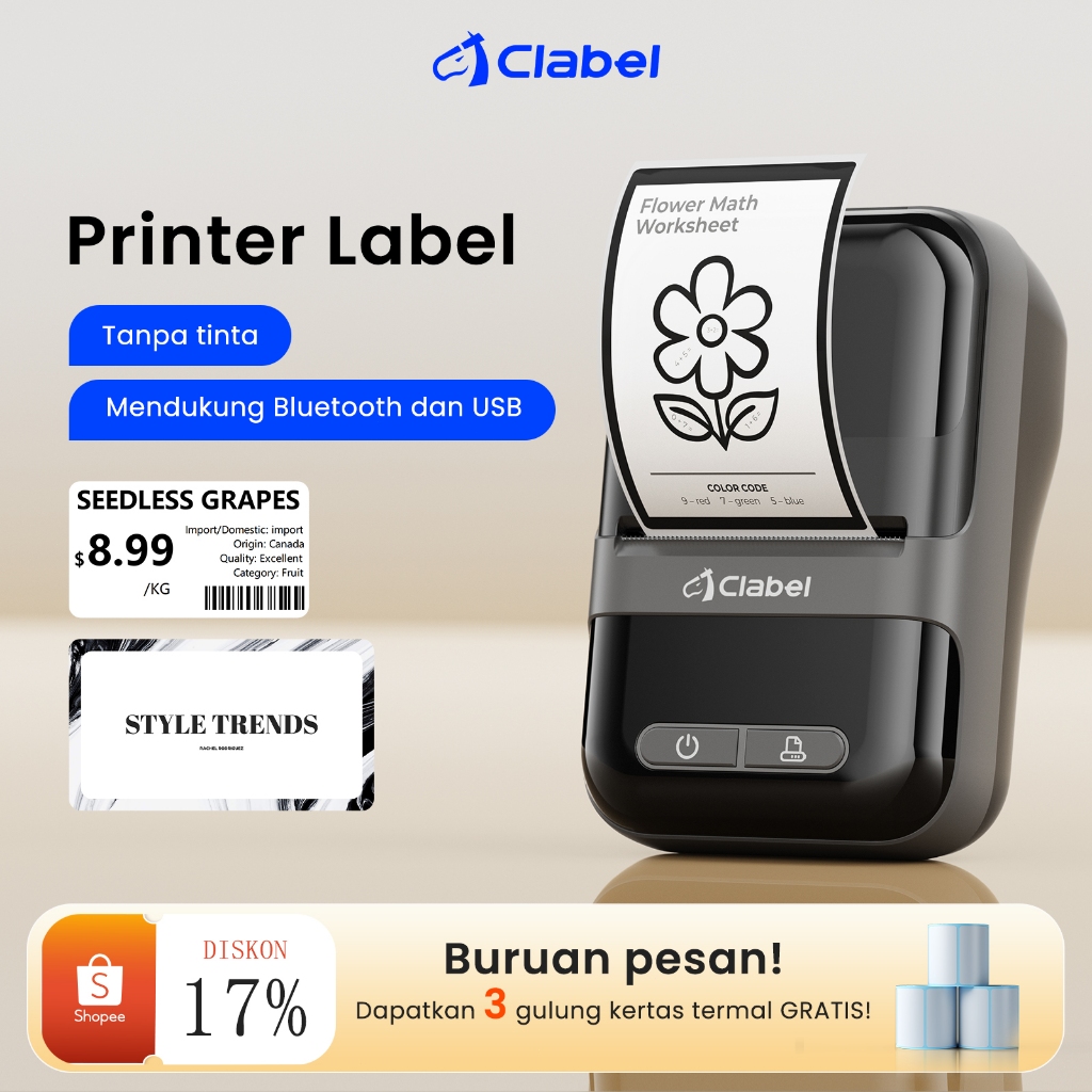 Jual CLABEL 220B Printer Portable Bluetooth - Cetak Label & Struk, Lebar 50mm, Baterai 2200mAh ...