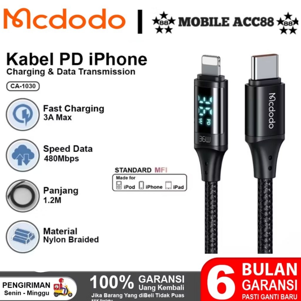 Jual Mcdodo CA-1030 Kabel Charger C To Lightning Cable Iphone Fast 36W ...