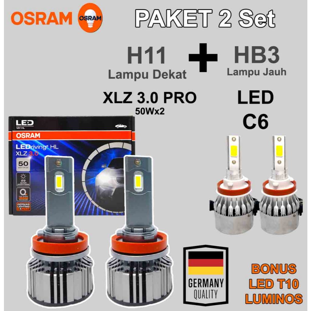 Jual Paket Lampu LED Mobil H11 OSRAM XLZ 3.0 100W + LED C6 HB3 9005 ...