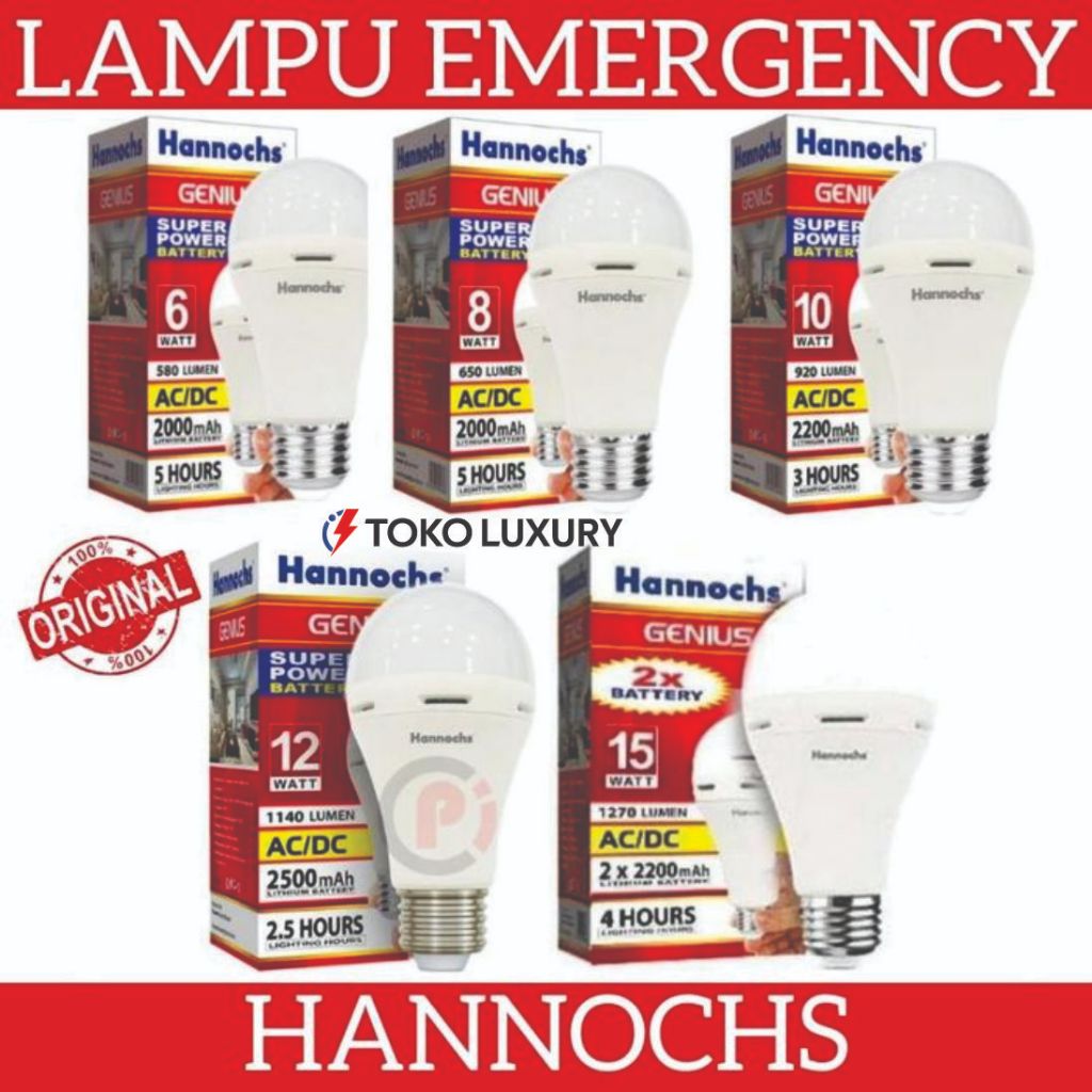 Jual Lampu LED Emergency Hannochs Genius 6W 8W 10W 12W 15W Bohlam ...