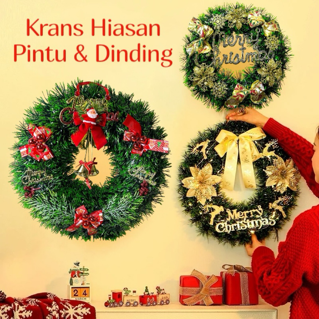 Jual Hiasan Krans Natal Merry Christmas Wreath Besar / Hiasan Krans ...