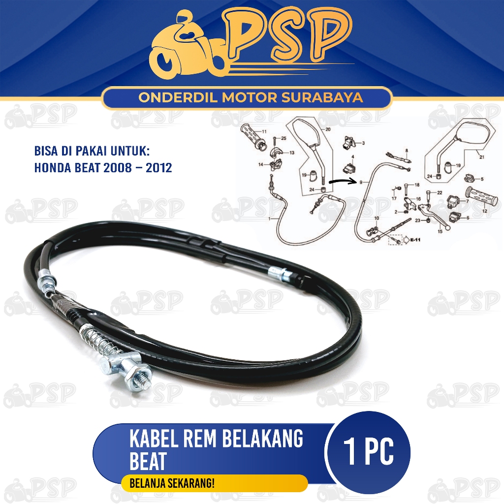 Jual Kabel Rem Belakang Beat - Cable Tali Seling Kawat Rim Brake Kiri ...