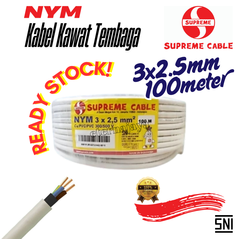 Jual SUPREME Kabel Listrik Kawat Tembaga NYM 3x2.5 100m | Shopee Indonesia