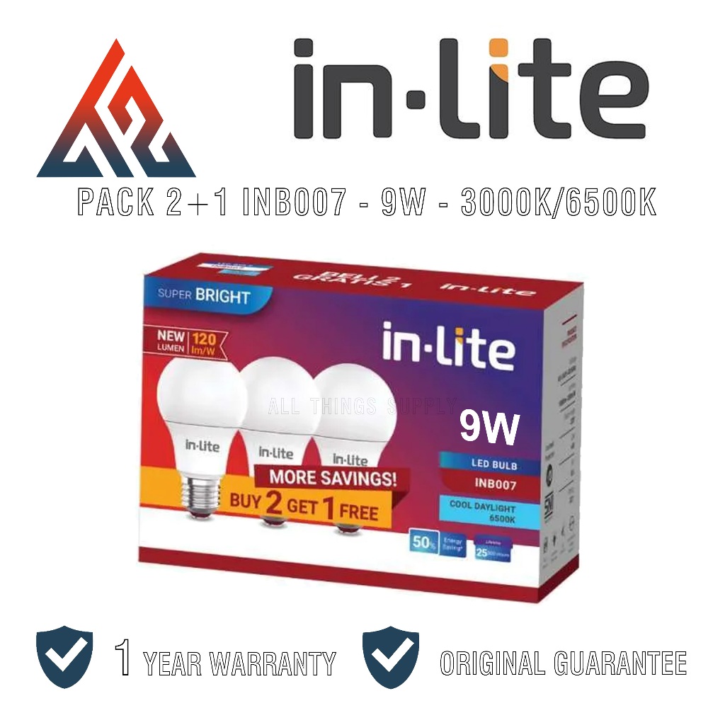 Jual Inlite INB007 LED Bulb Lampu Bohlam 2 Free 1 Paket 9W Putih ...