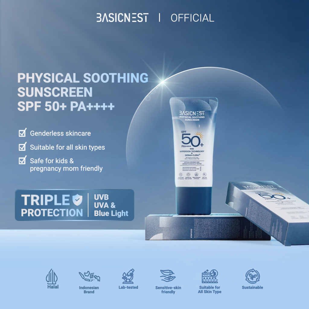 Jual (SHARE IN GANG) BASICNEST Physical Soothing Suncreen SPF 50+ PA ...