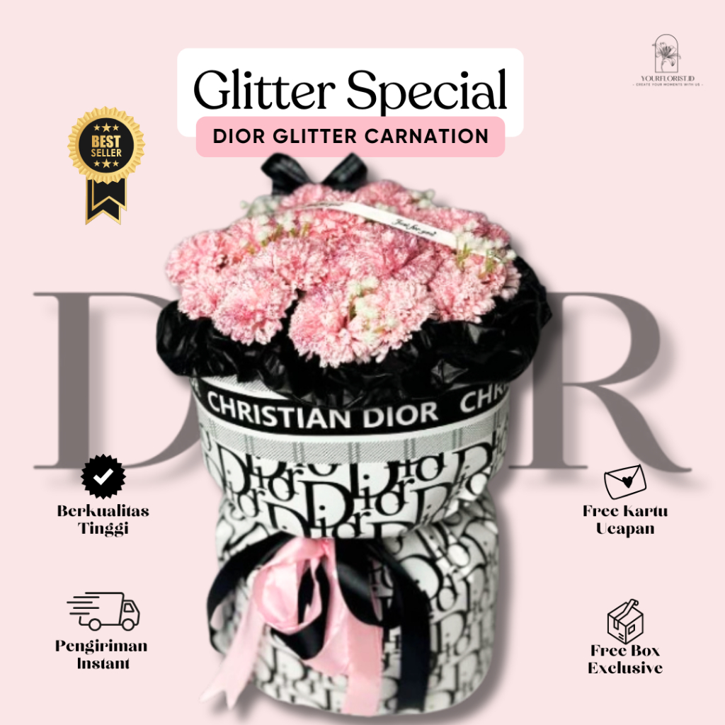 Jual Buket Bunga Sabun Ready Stock Instant Carnation Dior Glitter ...