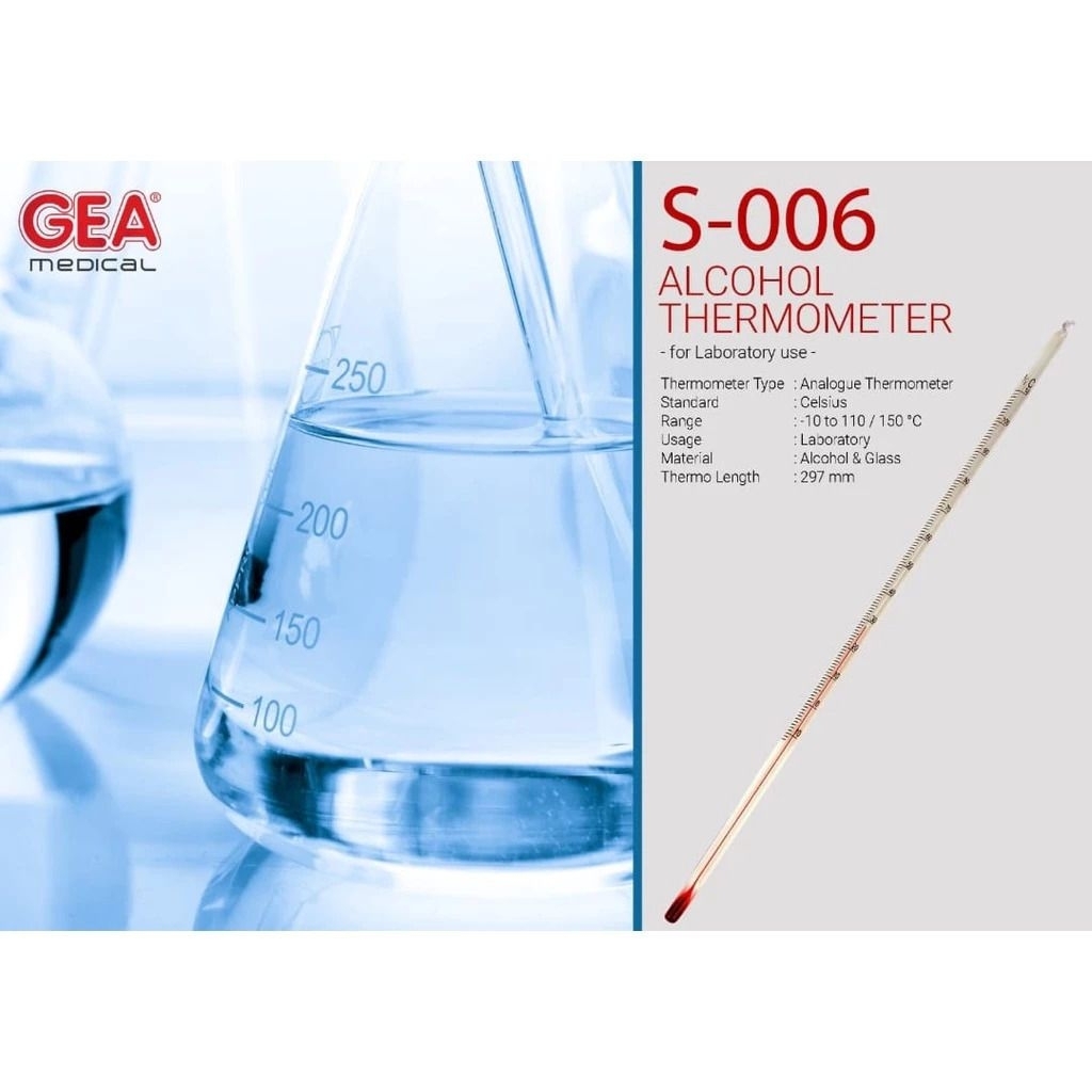 Jual Thermometer Air Alkohol Batang Kaca Suhu Air -10 + 150 derajat Gea ...
