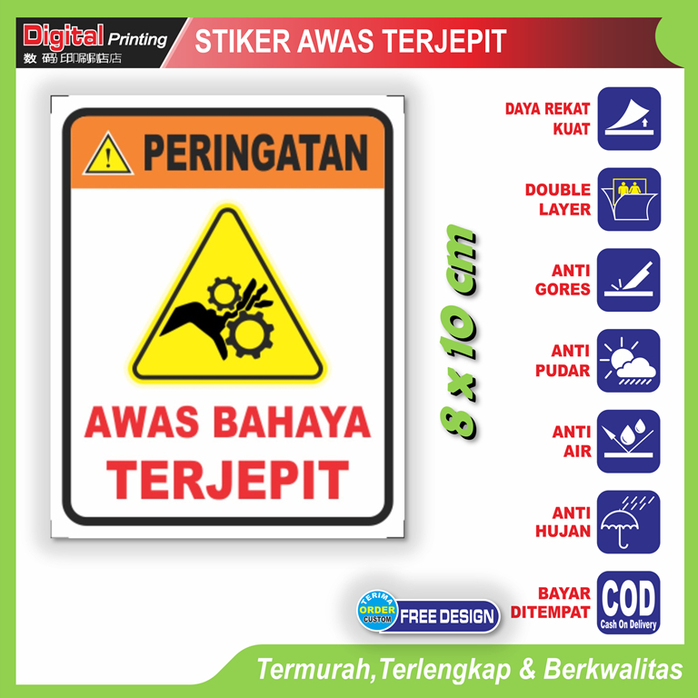 Jual Stiker tulisan awas terjepit hati hati tangan bahaya mesin sticker ...