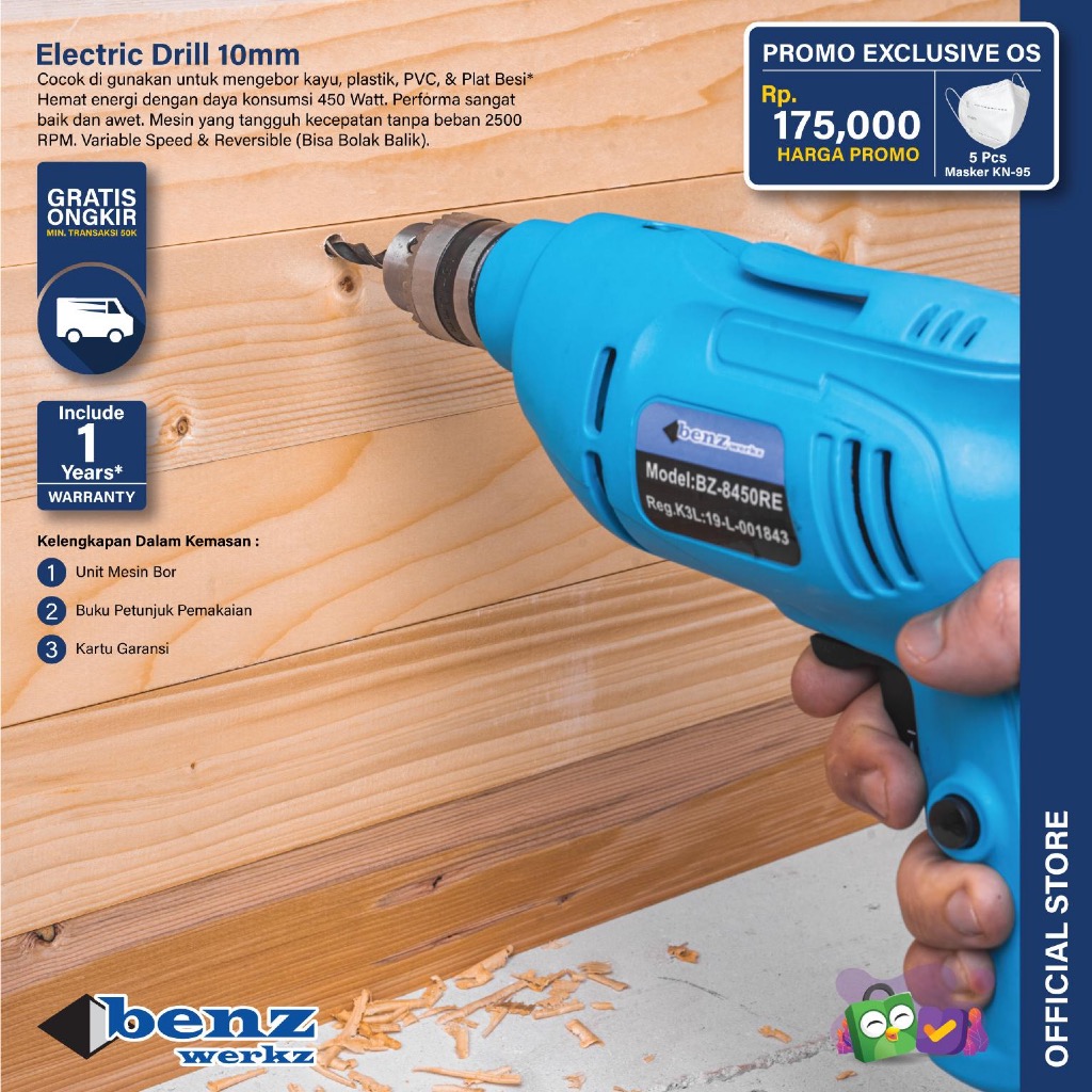 Jual Mesin Bor Besi Kayu 10 mm / Electric Drill Benz Werkz | Shopee ...