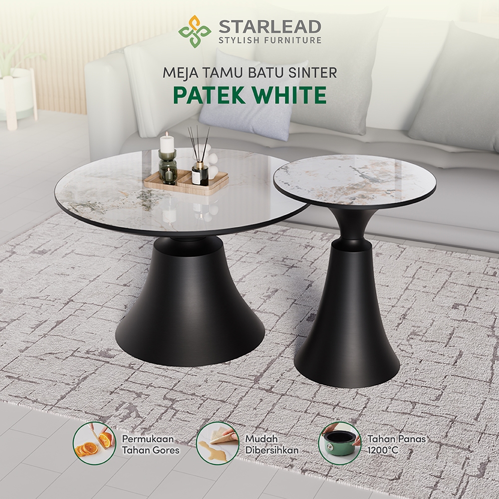 Jual STARLEAD Meja Tamu Sintered Stone Patek White - Side Coffee Table | Shopee Indonesia