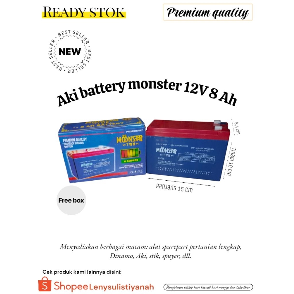 Jual AKI BATTERY MONSTER ORIGINAL 12V 8AH | AKI BATTERY SPRAYER ...