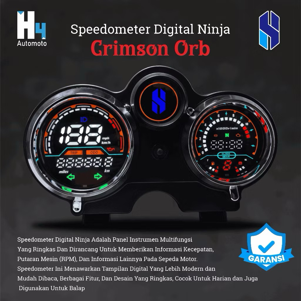 Jual Speedometer Spedo Digital Ninja H4 Crimson Orb Soket Dan Breket ...