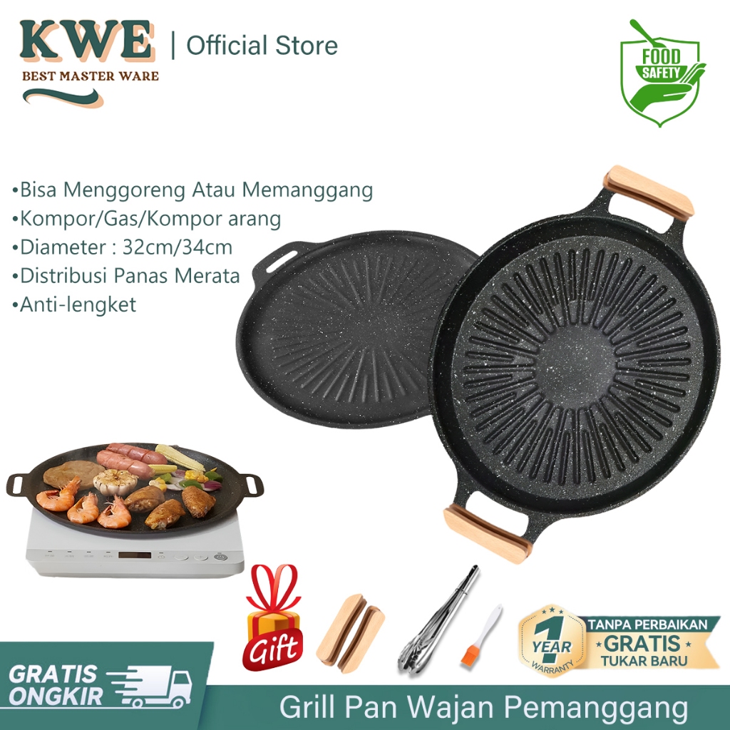 Jual KWE [ 34CM Korean Wajan Original BBQ ] Korea Panggangan BBQ Grill ...