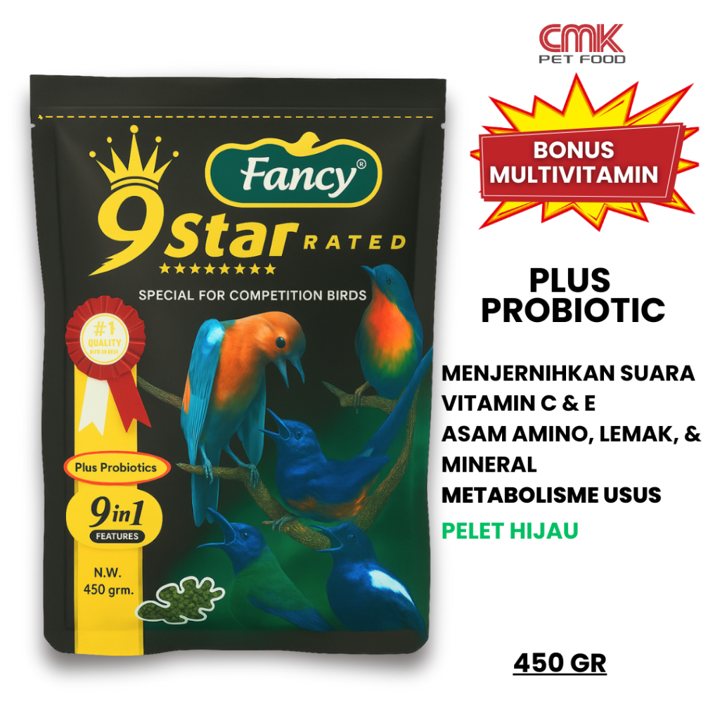 Jual CMK Fancy 9 Stars Rated Special For Competition Bird Plus Probiotic 450 g (Pelet ijo ...