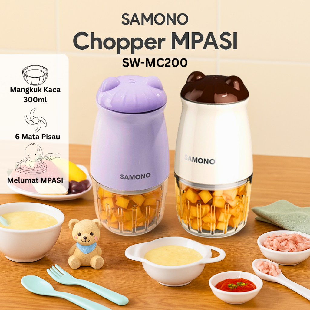 Jual SAMONO Chopper MPASI 300ml Wadah Kaca Food Grade 200 Watt Pelumat ...