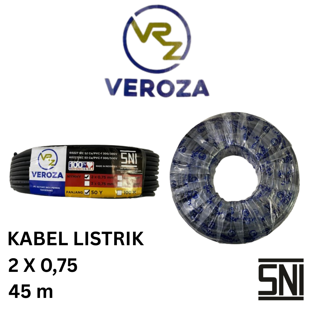 Jual Kabel Listrik Veroza 2 x 0,75 Serabut Tebal Hitam (45 Meter dan ...