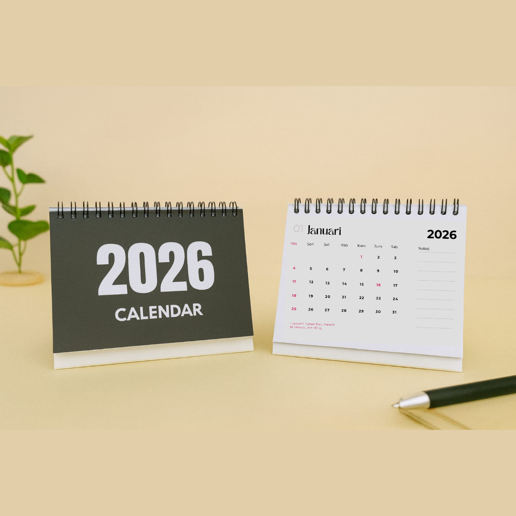 Jual Kalender Meja A6 Landscape Tahun 2026 Warna Hitam Putih Tanggal ...