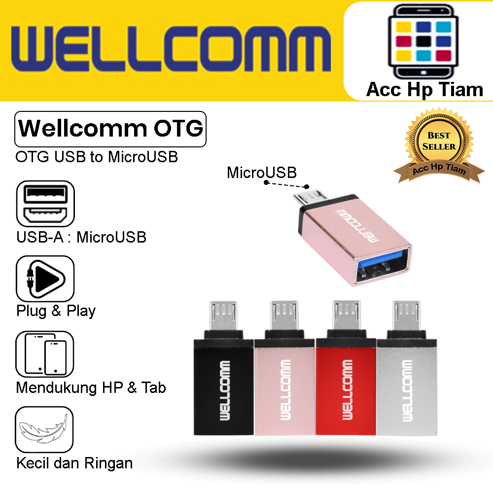 Jual OTG Wellcomm USB-A to MicroUSB Adapter Konverter Plug & Play ...