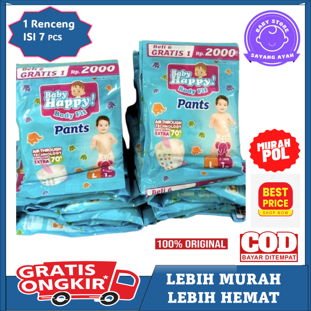 Jual Baby Happy Popok Bayi Celana 1 Renceng Isi (8 S) (7 M L XL)- Popok ...