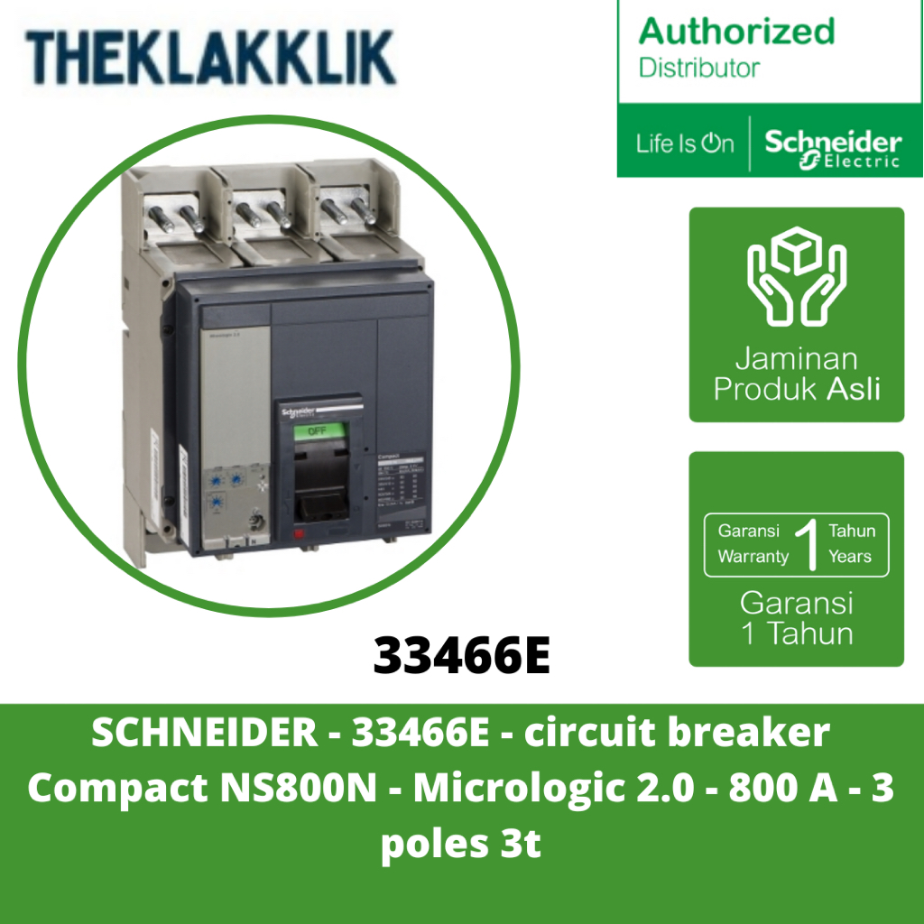 Jual SCHNEIDER - 33466E - circuit breaker Compact NS800N - Micrologic 2 ...