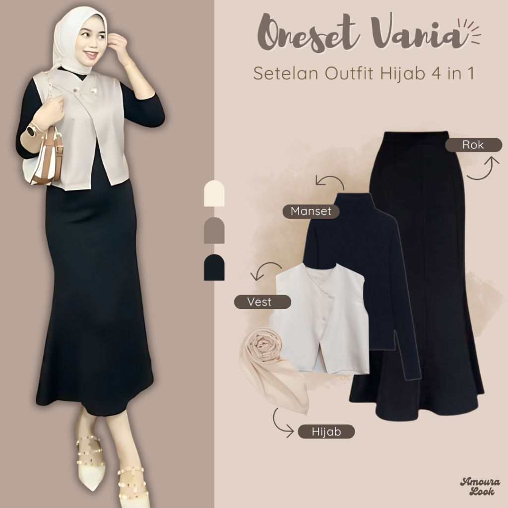 Jual Setelan Outfit Hijab 4 in 1 ( Vest + Manset + Rok Duyung + Bella ...