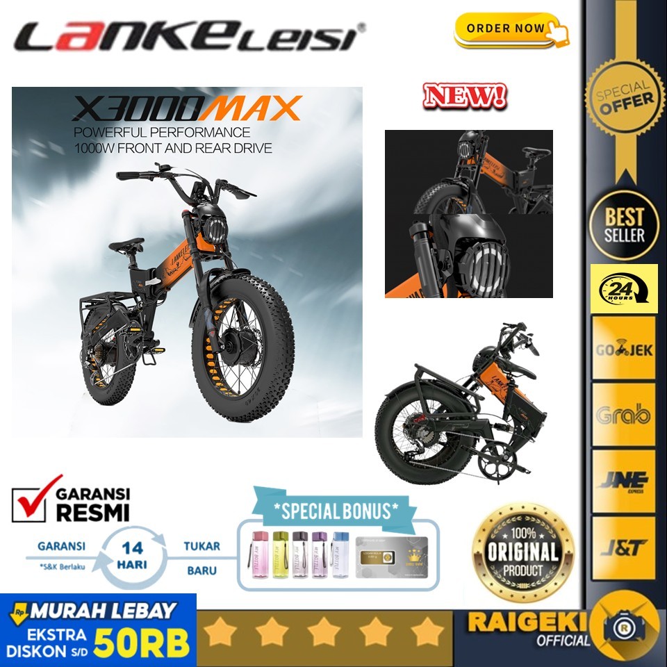 Jual Lankeleisi Sepeda Listrik Lipat Fat Bike 20 Inch Dual Motor 48V ...