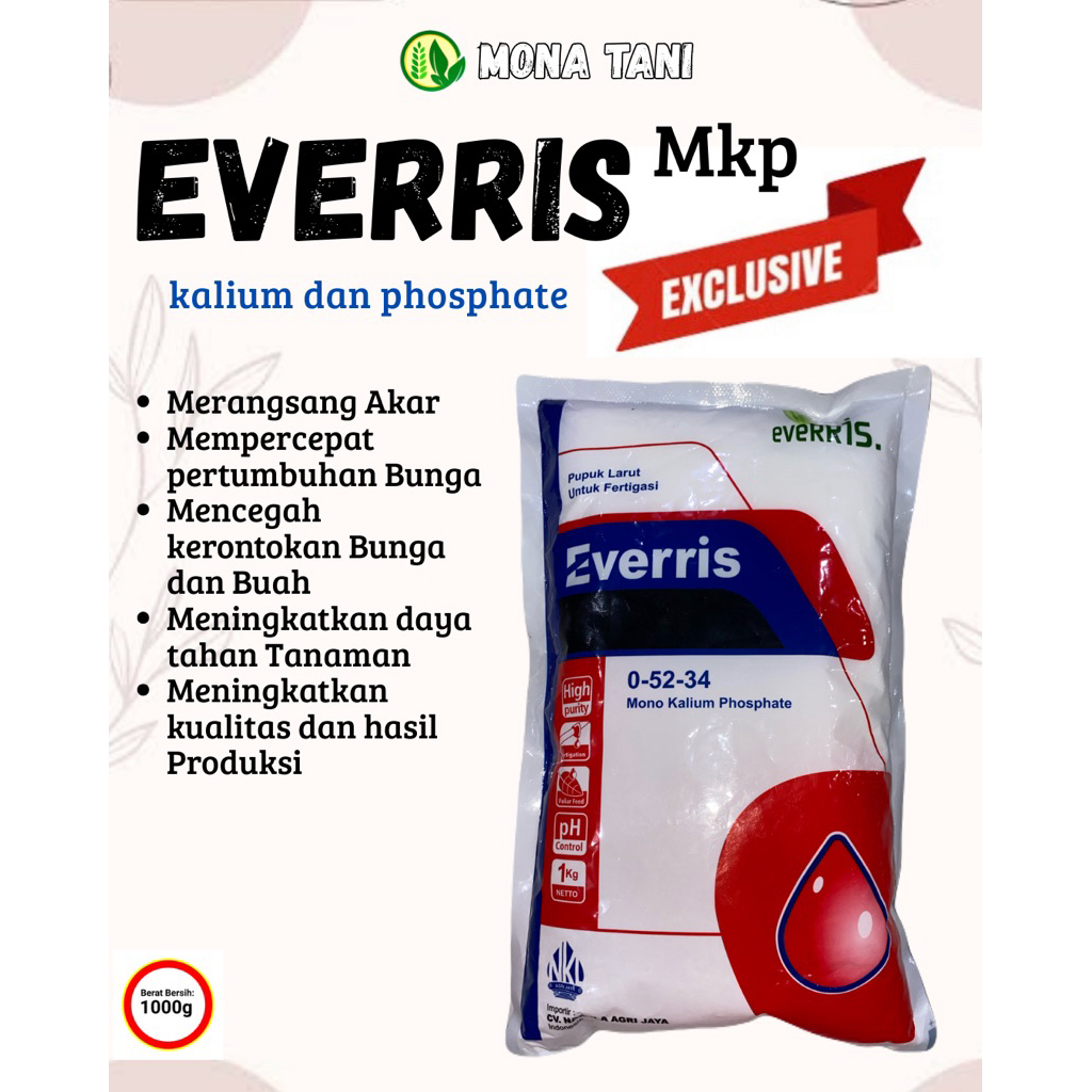 Jual PUPUK MKP EVERRIS Mono Kalium Phosphate 1Kg Larut Untuk Fertigasi ...