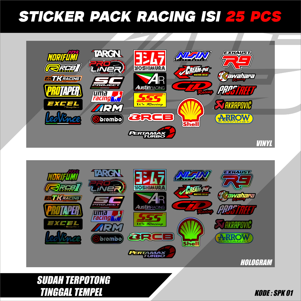 Jual Sticker Pack Racing Hologram Vinyl Sticker Pack Sticker Sponsor ...