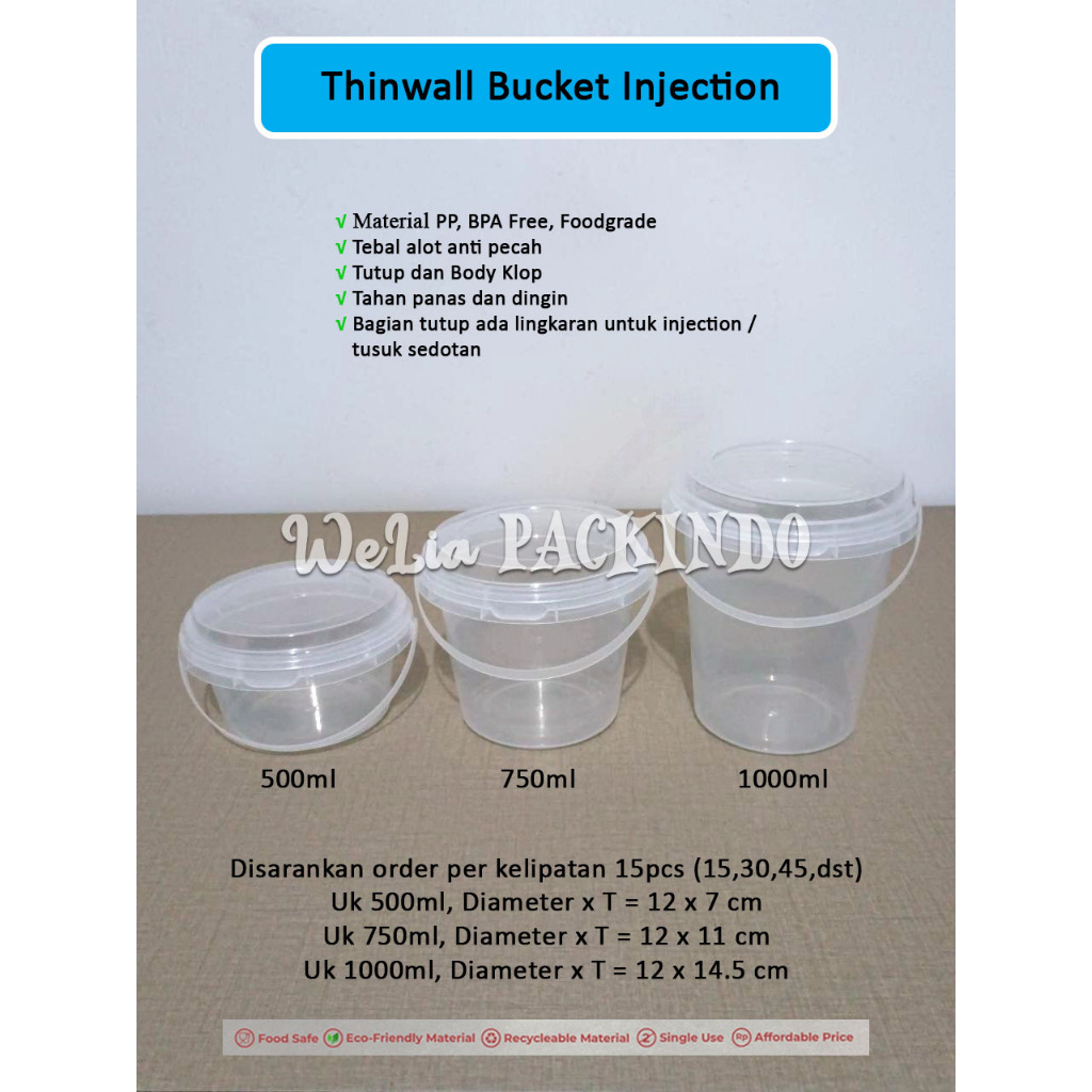 Jual [1 PCS INSTANT] Thinwall Bucket Injection + Tutup 500ml 750ml ...