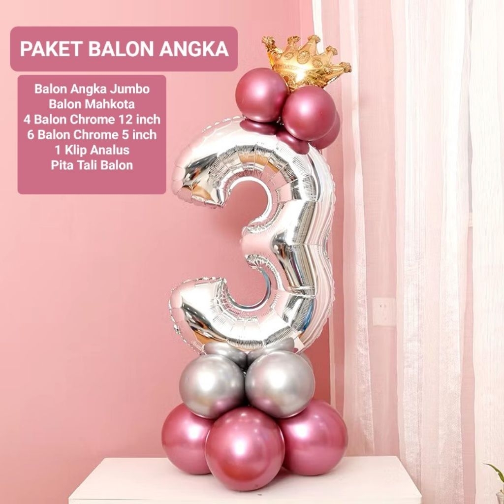 Jual [ REQUEST ANGKA ] PAKET BALON ANGKA FOIL STANDING MAHKOTA JUMBO ...