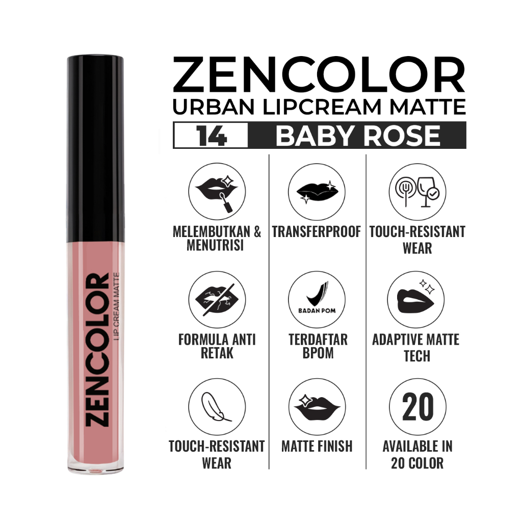 Jual ZENCOLOR Lip Cream Matte [14 Baby Rose] | Shopee Indonesia