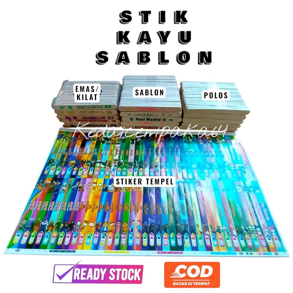 Jual STIK KAYU FULL EMAS KILAT MOTIF SABLON LOGO PERMANEN STIK POLOS ES ...
